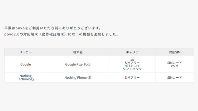 KDDI、国内版「Pixel Fold/Nothing Phone (2)」povo2.0対応端末追加 – Jetstream BLOG